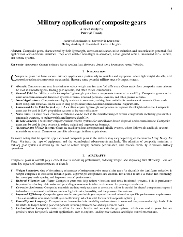 (PDF) Military application of composite gears - A brief study