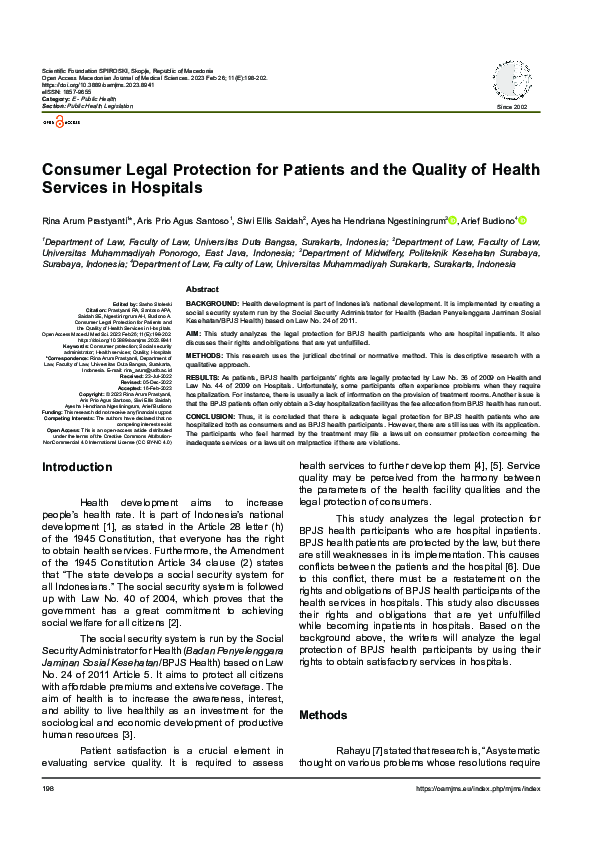 (PDF) Consumer Legal Protection for Patients and the Quality of Health ...