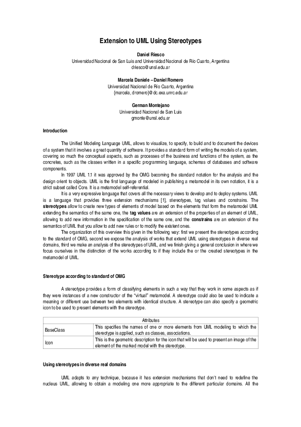 Pdf Extension To Uml Using Stereotypes 