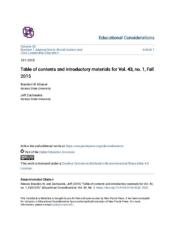 (PDF) Table of contents and introductory materials for Vol. 43, no. 1, Fall 2015