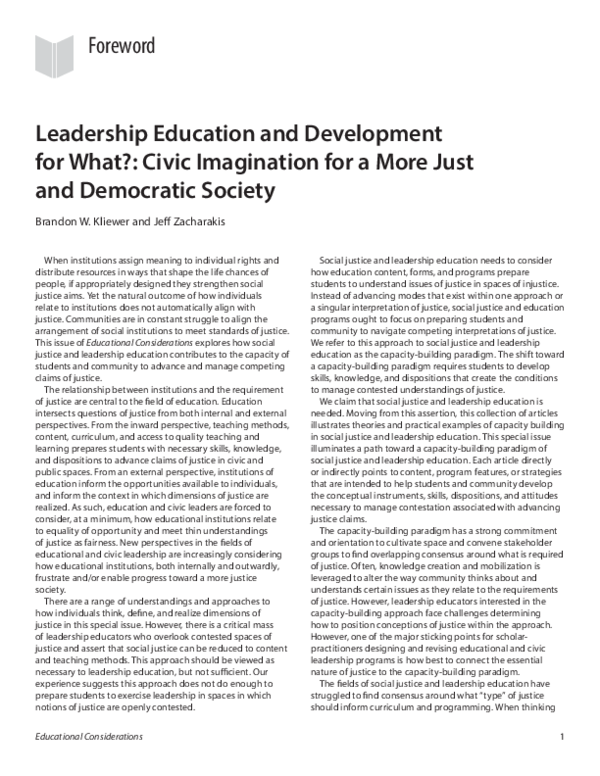 (PDF) Leadership Education and Development for What?: Civic Imagination ...