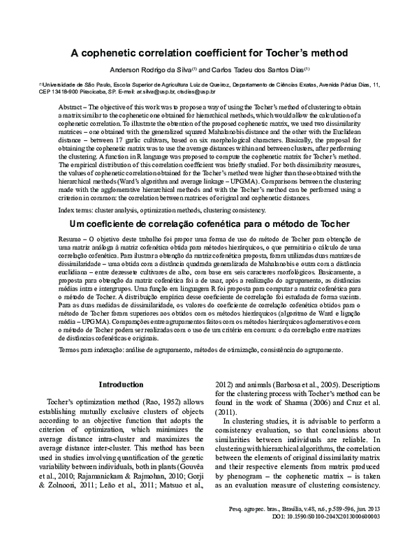 (PDF) A cophenetic correlation coefficient for Tocher's method