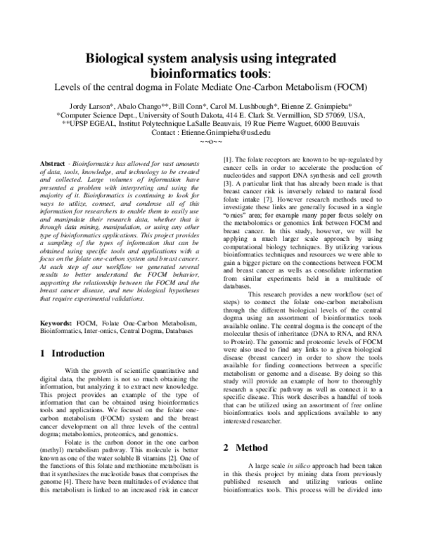 (PDF) Biological system analysis using integrated bioinformatics tools