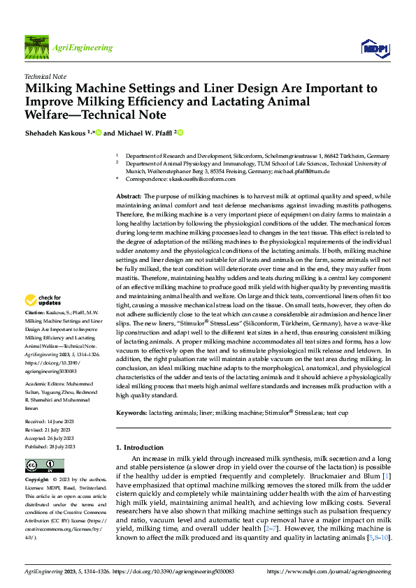 (PDF) Milking Machine Settings and Liner Design Are Important to ...