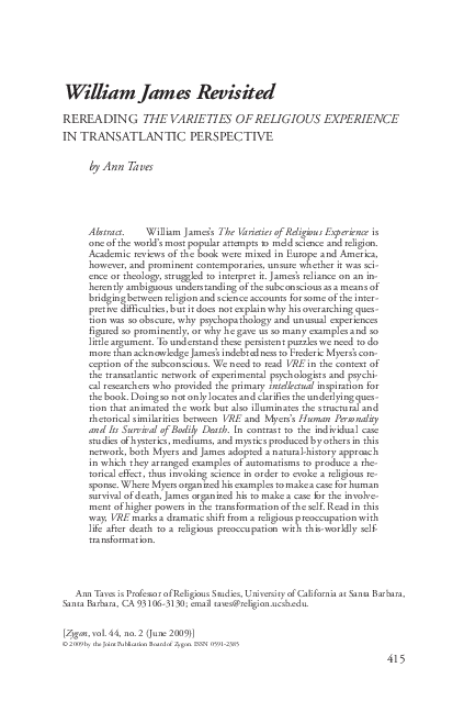 (PDF) Rereadingthe Varieties of Religious Experiencein Transatlantic ...