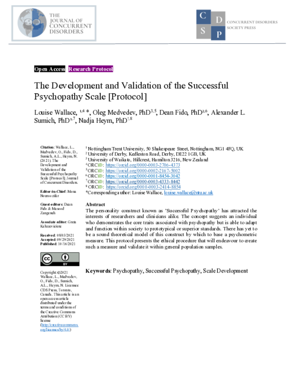 (PDF) The Development and Validation of the Successful Psychopathy Scale [Protocol]
