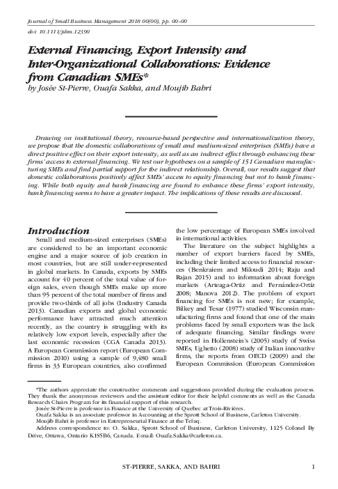(PDF) SME Collaborations, Financing, and Exports