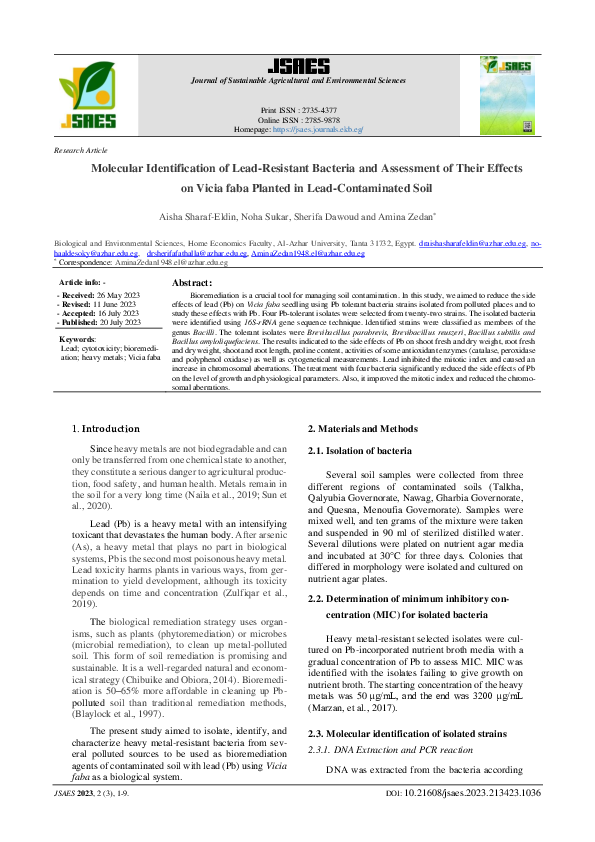 (PDF) Molecular Identification Of Lead-Resistant Bacteria And ...