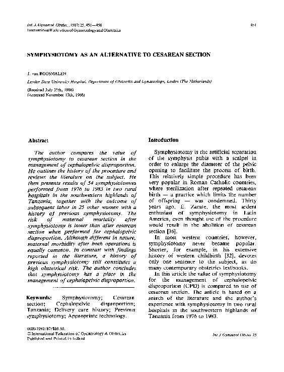 (PDF) Symphysiotomy as an alternative to cesarean section