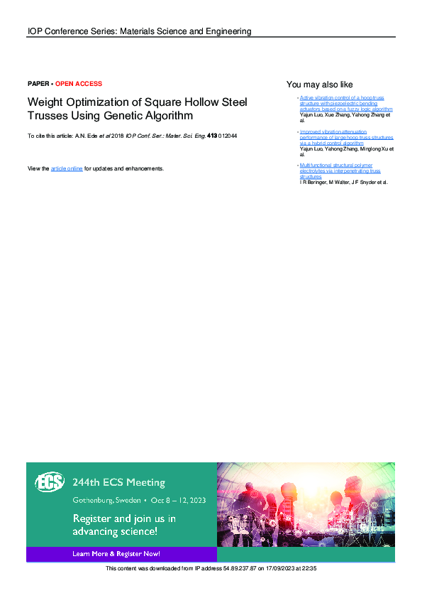 (PDF) Weight Optimization of Square Hollow Steel Trusses Using Genetic Algorithm