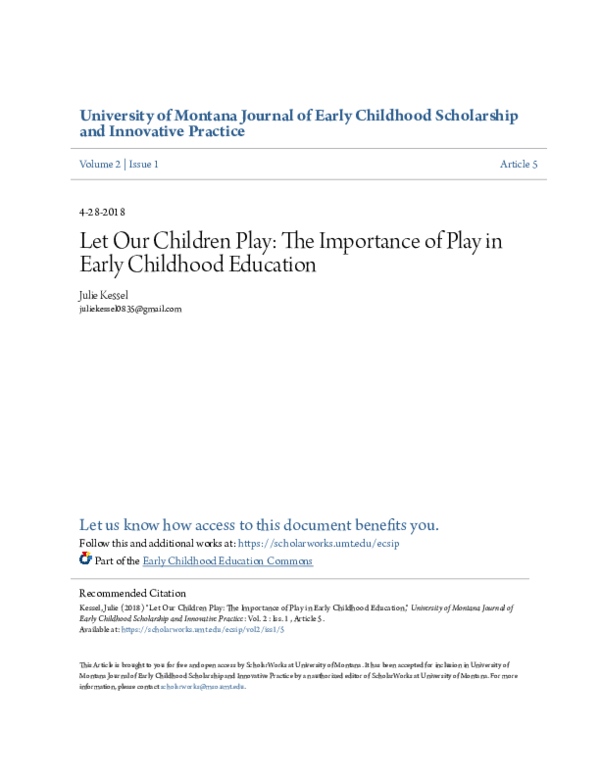 (PDF) Let Our Children Play: The Importance of Play in Early Childhood ...