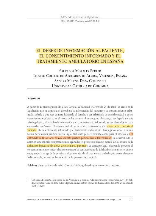 (PDF) DARIO PARRA EL DEBER DE INFORMACION AL PACIENTE ESPANA