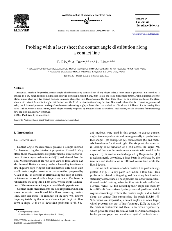 (PDF) Probing with a laser sheet the contact angle distribution along a ...