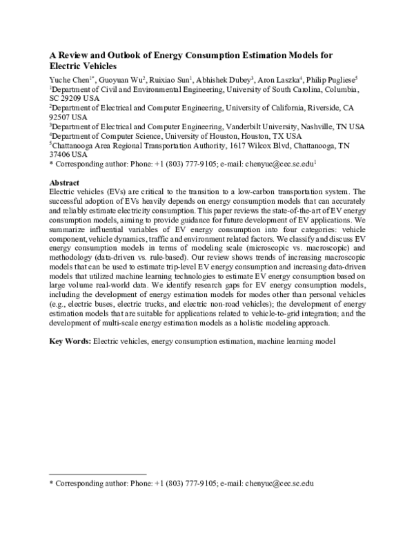 Pdf Review Of Energy Consumption Models For Electric Vehicles