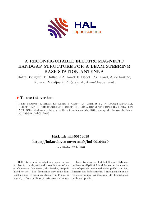 (PDF) A reconfigurable electromagnetic bandgap structure for a beam ...