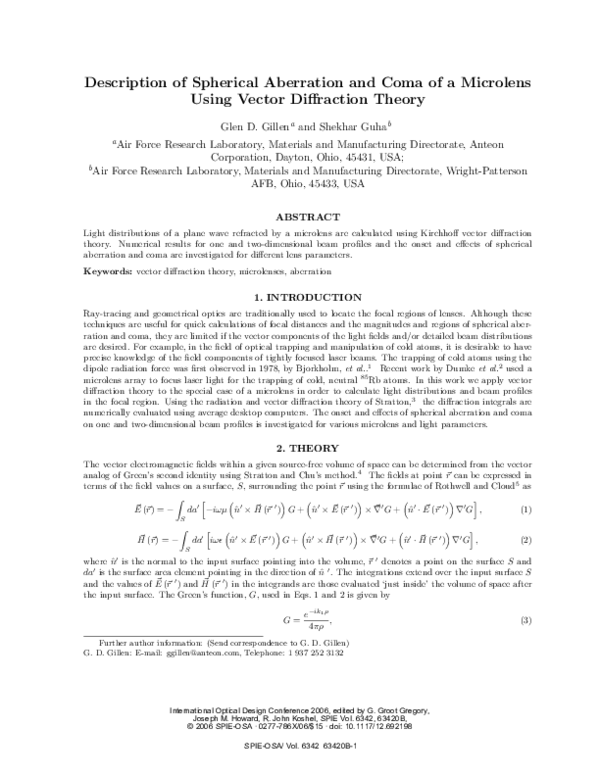 (PDF) Description of spherical aberration and coma of a microlens using ...