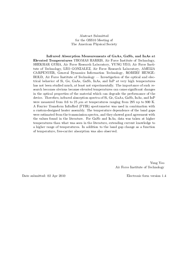 (PDF) Infrared Absorption Measurements of GaAs, GaSb, and InAs at ...