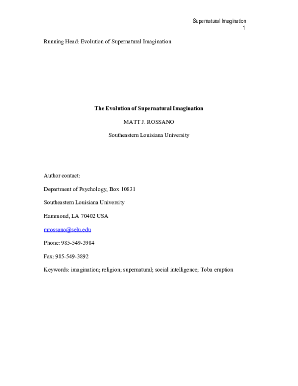 (PDF) The Evolution of Supernatural Imagination
