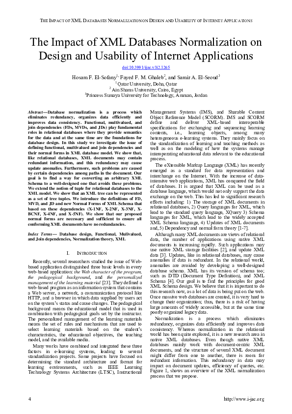 (PDF) The Impact of XML Databases Normalization on Design and Usability of Internet Applications