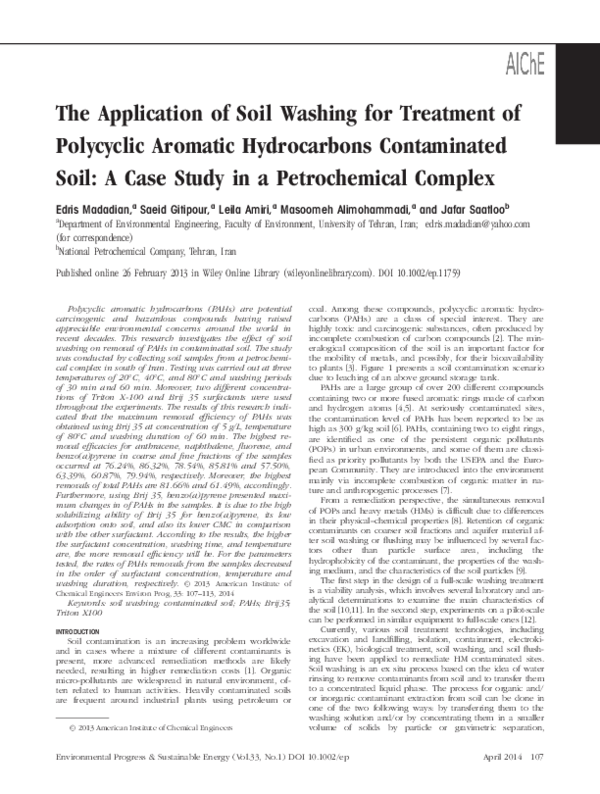 (PDF) The application of soil washing for treatment of polycyclic aromatic hydrocarbons ...