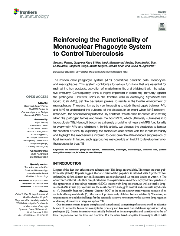 (PDF) Reinforcing the Functionality of Mononuclear Phagocyte System to Control Tuberculosis
