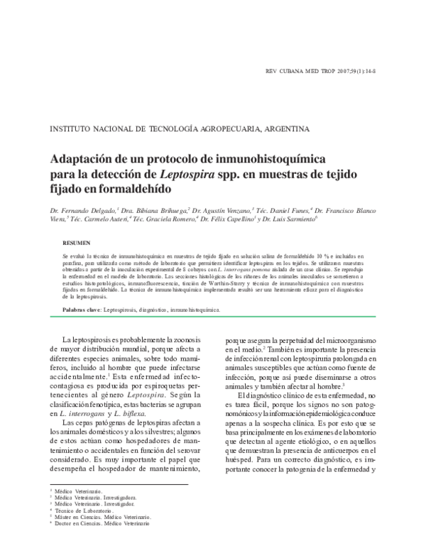 (PDF) Adaptación de un protocolo de inmunohistoquímica para la detección de Leptospira spp. en ...