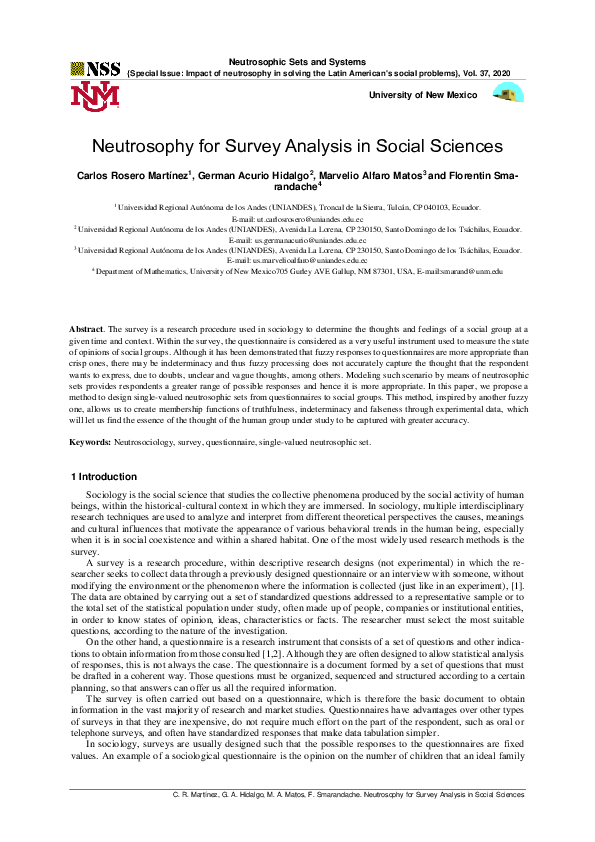 (PDF) Neutrosophy for Survey Analysis in Social Sciences