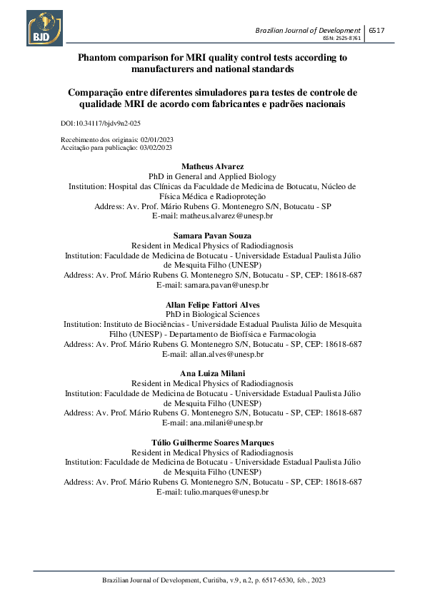 (PDF) Phantom comparison for MRI quality control tests according to ...