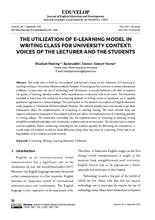(PDF) The Utilization of E-Learning Model in Writing Class for ...