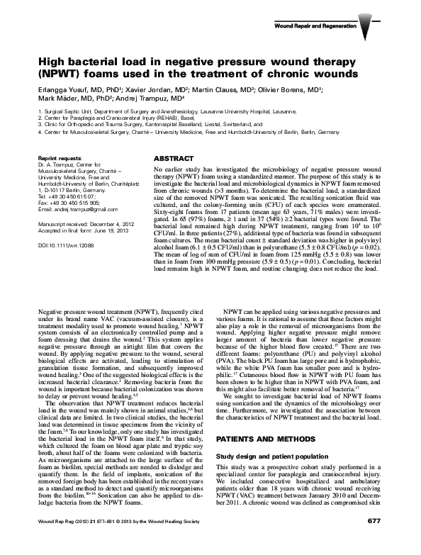(PDF) High bacterial load in negative pressure wound therapy (NPWT) foams used in the treatment ...