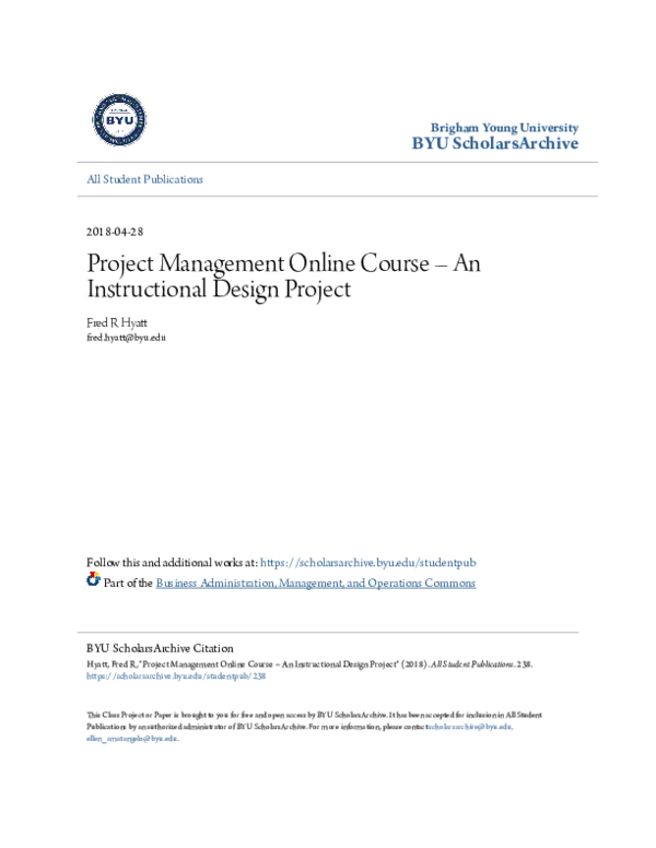 (PDF) Project Management Online Course – An Instructional Design Project