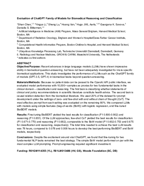 (PDF) Evaluation of ChatGPT Family of Models for Biomedical Reasoning ...