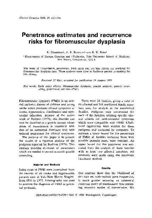 (PDF) Penetrance estimates and recurrence risks for fibromuscular dysplasia
