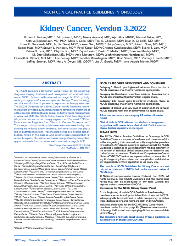 (PDF) Kidney Cancer, Version 3.2022, NCCN Clinical Practice Guidelines in Oncology | Clayton Lau ...