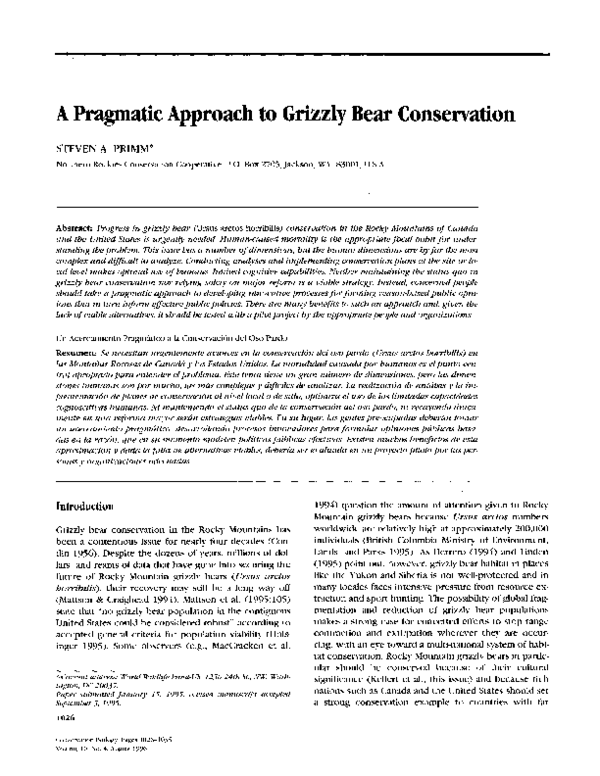 (PDF) A Pragmatic Approach to Grizzly Bear Conservation