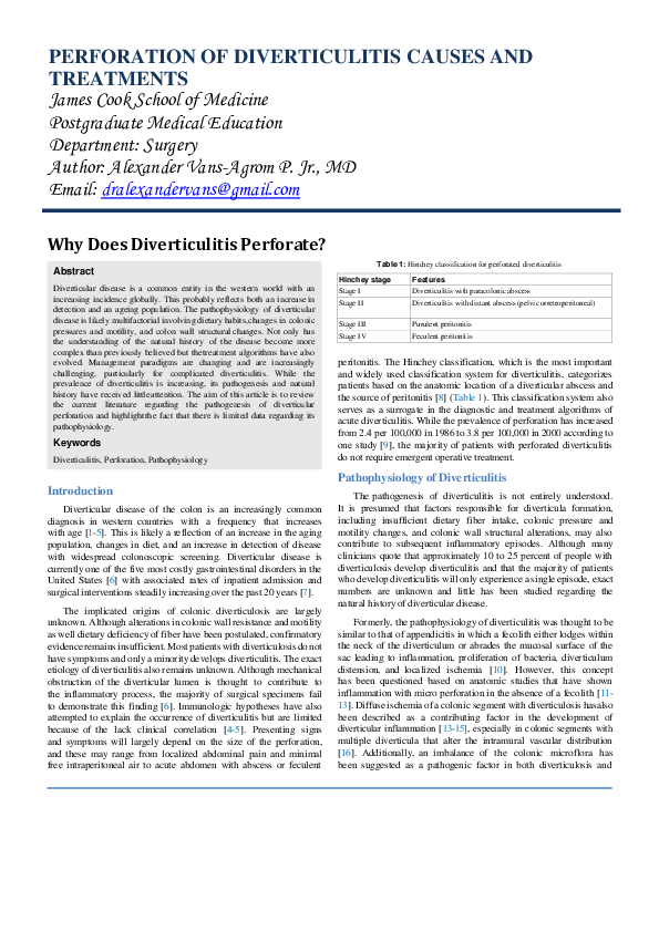 (PDF) PERFORATION OF DIVERTICULITIS CAUSES AND TREATMENT