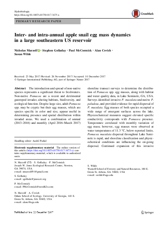 (PDF) Inter- and intra-annual apple snail egg mass dynamics in a large ...