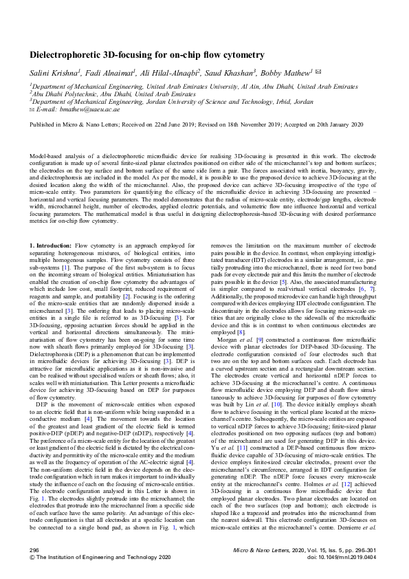 (PDF) Dielectrophoretic 3D‐focusing for on‐chip flow cytometry
