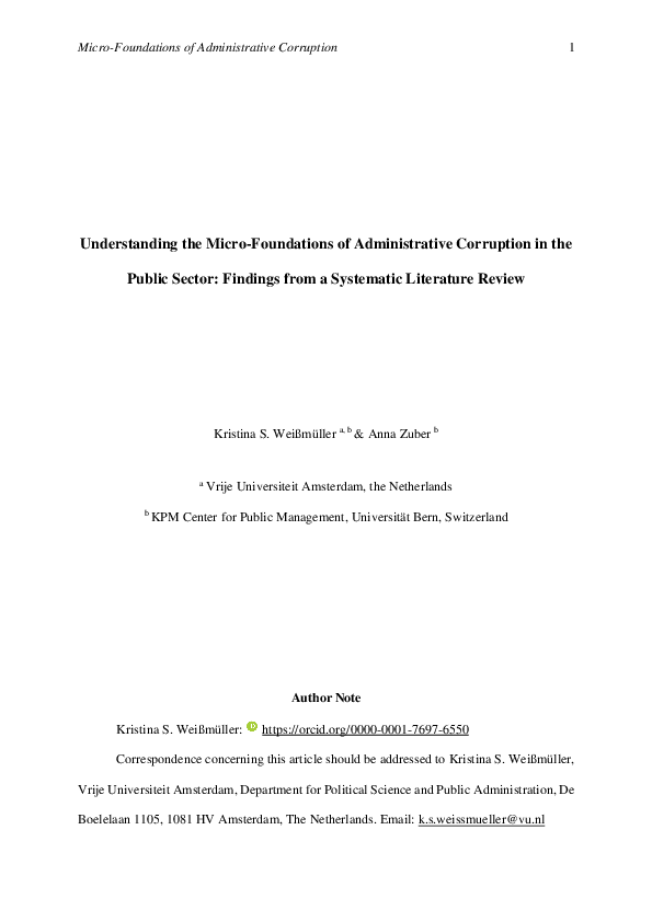 (PDF) Understanding the Micro-Foundations of Administrative Corruption in the Public Sector ...