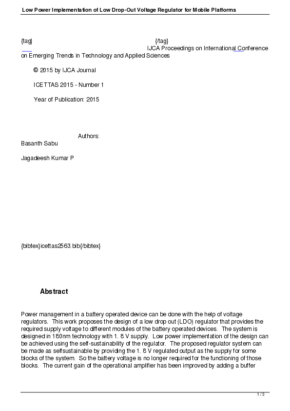 (PDF) Low Power Implementation of Low Drop-Out Voltage Regulator for ...