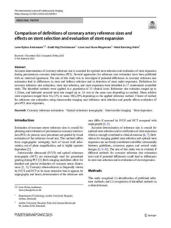 (PDF) Comparison of definitions of coronary artery reference sizes and ...