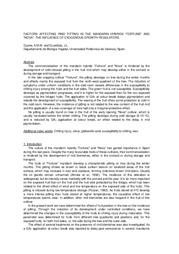 (PDF) Factors Affecting Rind Pitting in the Mandarin Hybrids "Fortune ...