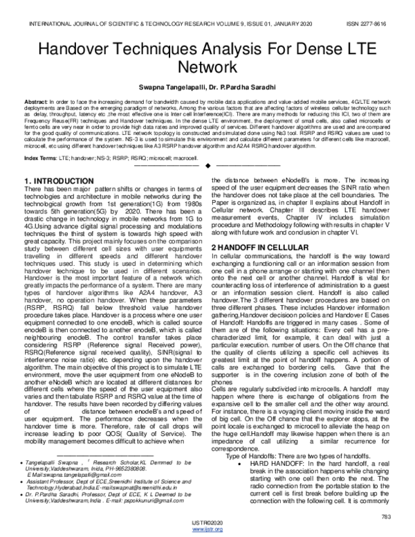 (PDF) Handover Techniques Analysis For Dense LTE Network