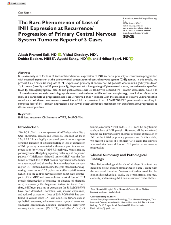 (PDF) The Rare Phenomenon of Loss of INI1 Expression at Recurrence/Progression of Primary ...