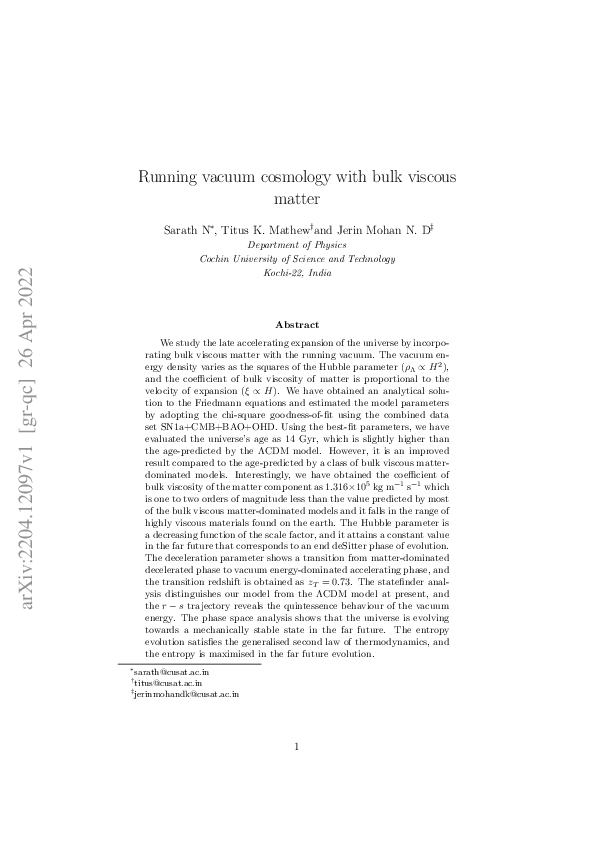(PDF) Running vacuum cosmology with bulk viscous matter