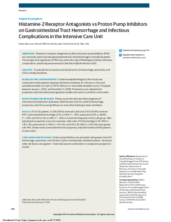(PDF) Histamine-2 receptor antagonists vs proton pump inhibitors on ...