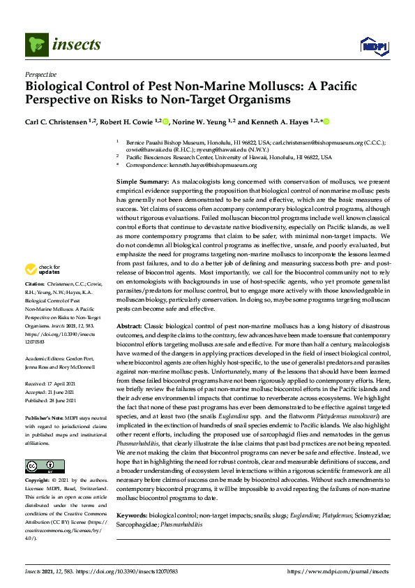(PDF) Biological Control of Pest Non-Marine Molluscs: A Pacific ...