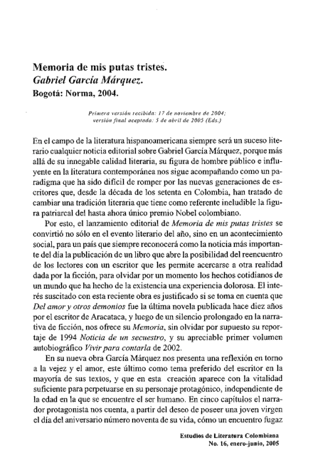 (PDF) Gabriel García Márquez. Memoria de mis putas tristes | FELIX ...