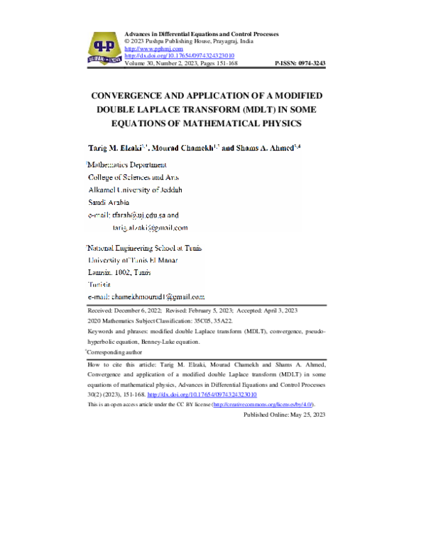 Pdf Convergence And Application Of A Modified Double Laplace