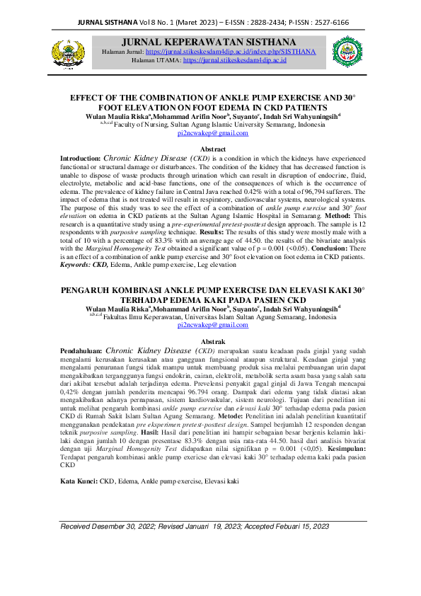 (PDF) Pengaruh Kombinasi Ankle Pump Exercise Dan Elevasi Kaki 30 ...